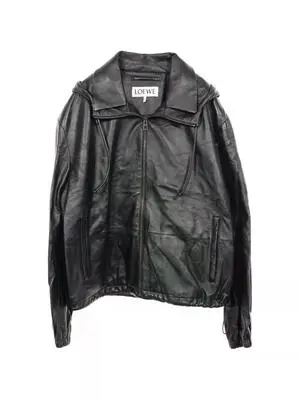 Loewe 2020s Anagram Hooded Leather Jacket - Black
