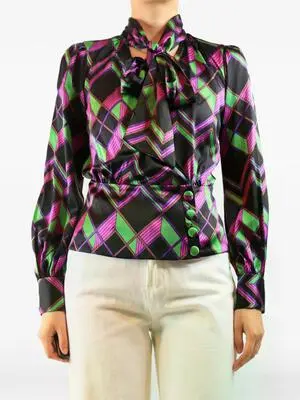 Diane Von Furstenberg Geometric-print Pussy-bow Blouse - Black