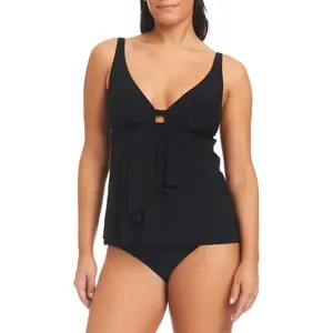 BEYOND CONTROL Cascade Front Tankini Swim Top Black