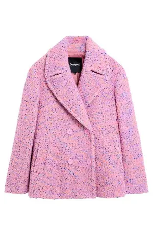 Desigual Multi-flecked Wool Blend Coat - Pink