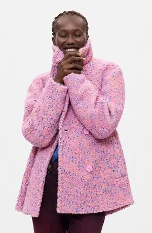 Desigual Multi-flecked Wool Blend Coat - Pink