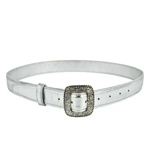 MADISON MAISON Croc Embossed Leather Belt - Silver