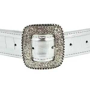 MADISON MAISON Croc Embossed Leather Belt - Silver