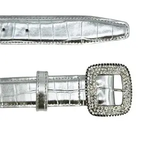 MADISON MAISON Croc Embossed Leather Belt - Silver