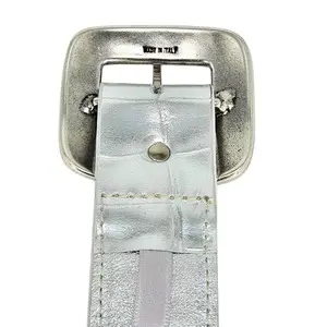 MADISON MAISON Croc Embossed Leather Belt - Silver