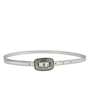 MADISON MAISON Thin Croc-embossed Leather Belt - Silver