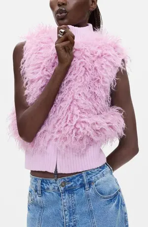 Desigual Faux Fur Vest - Pink