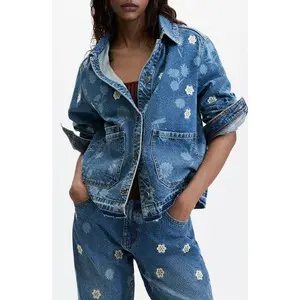 Desigual Floral Embroidered Denim Jacket - Medium Blue