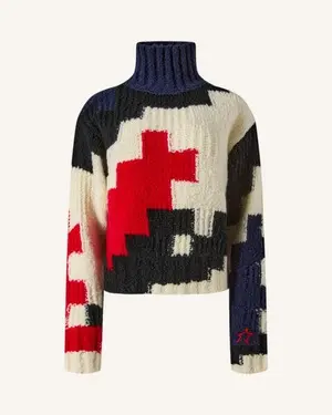 Perfect Moment Chunky Wool Cropped Sweater - Houndstooth