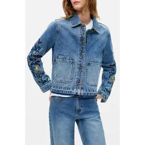 Desigual Embroidered Cotton Denim Jacket - Medium Blue