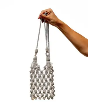ROCKNOT 46in Maya Handwoven Rhinestone Phone Crossbody Bag - Crystal