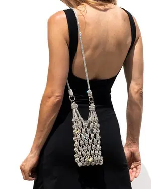 ROCKNOT 46in Maya Handwoven Rhinestone Phone Crossbody Bag - Crystal