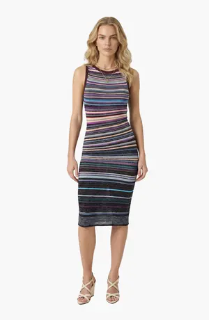 MODENAIRE Metallic Stripe Knit Midi Dress - Multicolored