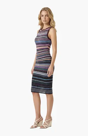 MODENAIRE Metallic Stripe Knit Midi Dress