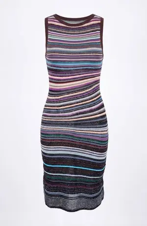 MODENAIRE Metallic Stripe Knit Midi Dress