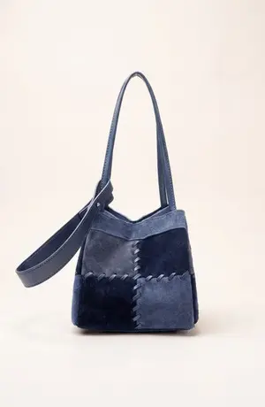 MODENAIRE Patchwork Whipstitch Bucket Shoulder Bag - Blue