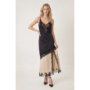 MODENAIRE Lace Trim Maxi Slip Dress - Black