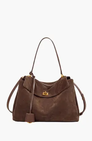 MODENAIRE Textured Turn Lock-top Handle Shoulder Bag - Coffee