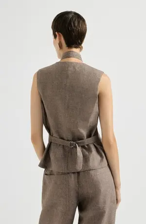 Brunello Cucinelli Sparkling Linen Gilet With Lavallière