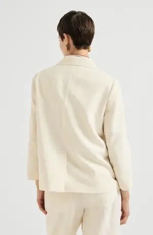 Brunello Cucinelli Viscose And Linen Fluid Twill Blazer With Monili