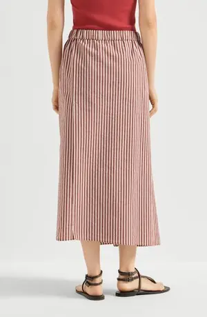 Brunello Cucinelli Striped Wrinkled Poplin Sarong Skirt