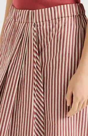 Brunello Cucinelli Striped Wrinkled Poplin Sarong Skirt