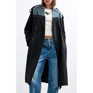 Desigual Denim Combo Long Trench Coat - Black