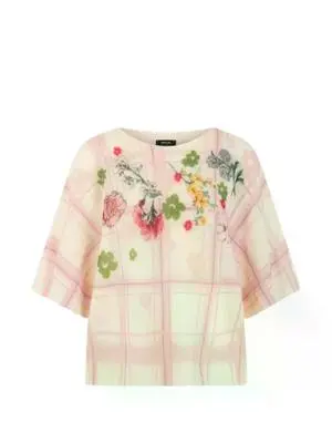 MARCCAIN Floral-print Checked Sweater - Neutrals