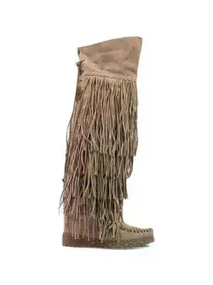 EL VAQUERO Esme Fringed Over-the-knee Boots - Neutrals