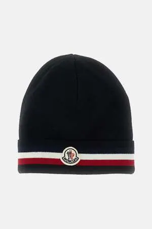 Moncler Berretto In Lana Con Logo - Nero