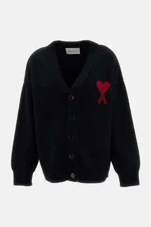 AMI Paris Cardigan Scollo A V De Coeur - Nero