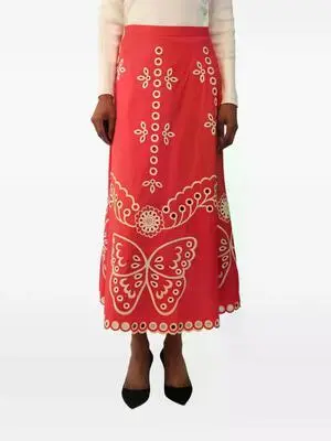 Red Valentino Broderie-anglaise Midi Skirt - Pink