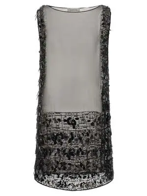 LANVIN Embroidered Silk Tunic Dress - Black