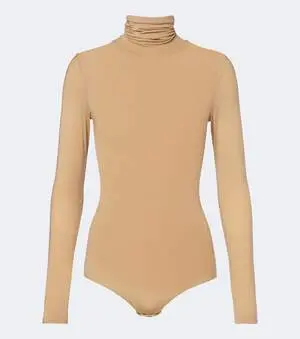 THE ROW Basile Jersey Turtleneck Bodysuit - Beige