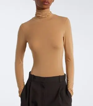 THE ROW Basile Jersey Turtleneck Bodysuit - Beige