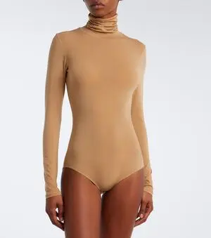 THE ROW Basile Jersey Turtleneck Bodysuit - Beige