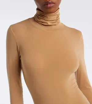 THE ROW Basile Jersey Turtleneck Bodysuit - Beige