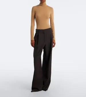 THE ROW Basile Jersey Turtleneck Bodysuit - Beige