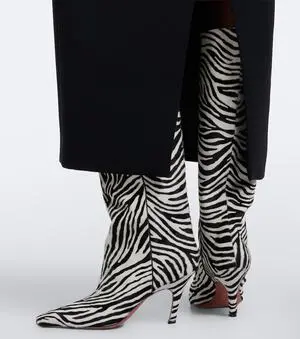 Amina Muaddi Mona Zebra-print Calf Hair Knee-high Boots