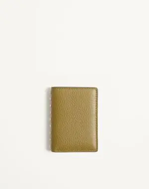 Valentino Garavani Rockstud Cardholder In Grainy Calfskin - Matcha