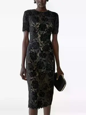 Carolina Herrera Velvet-rose Lace Fitted Midi Dress