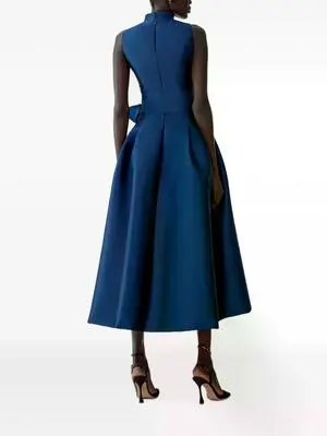 Carolina Herrera Bow-detail Stand-collar V-neck Flared Midi Dress