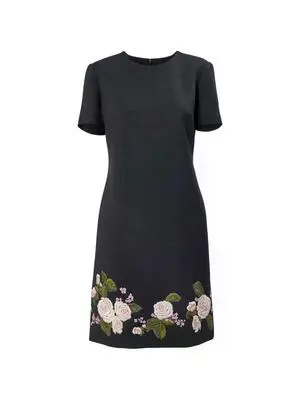 Carolina Herrera Rose-embroidered Shift Mini Dress - Black
