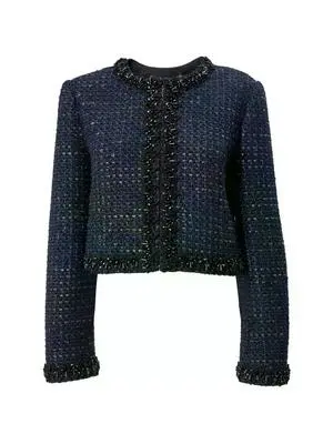 Carolina Herrera Bead-embroidered Cropped Tweed Jacket - Blue