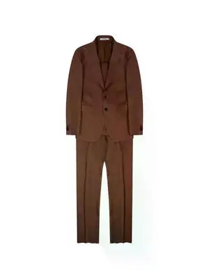 Tagliatore Peak-lapel Linen Suit - Brown