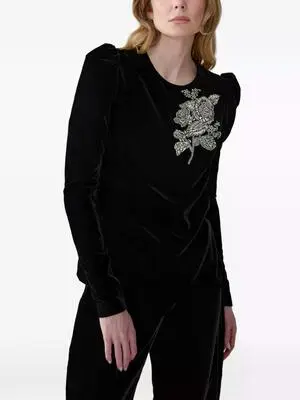 Carolina Herrera Rose-embroidered Velvet Blouse