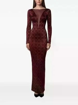 Elisabetta Franchi Geometric-pattern Sheer-panel Maxi Dress - Red