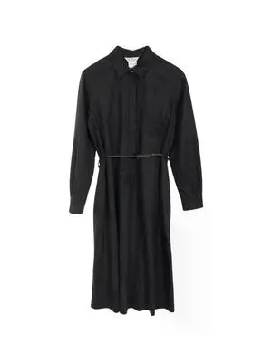 Max Mara 2010s Logo-embroidered Belted Shirt Dress - Grey