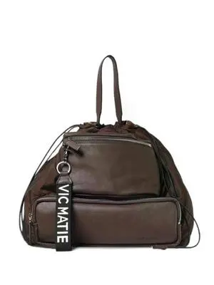VIC MATIE Drawstring Leather-panel Bucket Bag - Brown