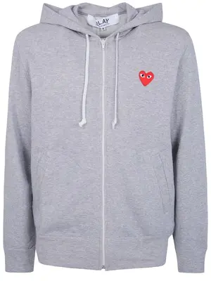 Play Comme Des Garcon Sweatshirt Zip-up Red Heart Emblem - Gray